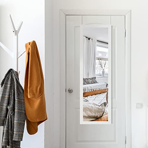 Mirrorize Full Length Over the Door, Long Door Hanging Large Mirrors for Wall Full Body, Shatterproof Tall Floor Mirror, 42"X14", White
