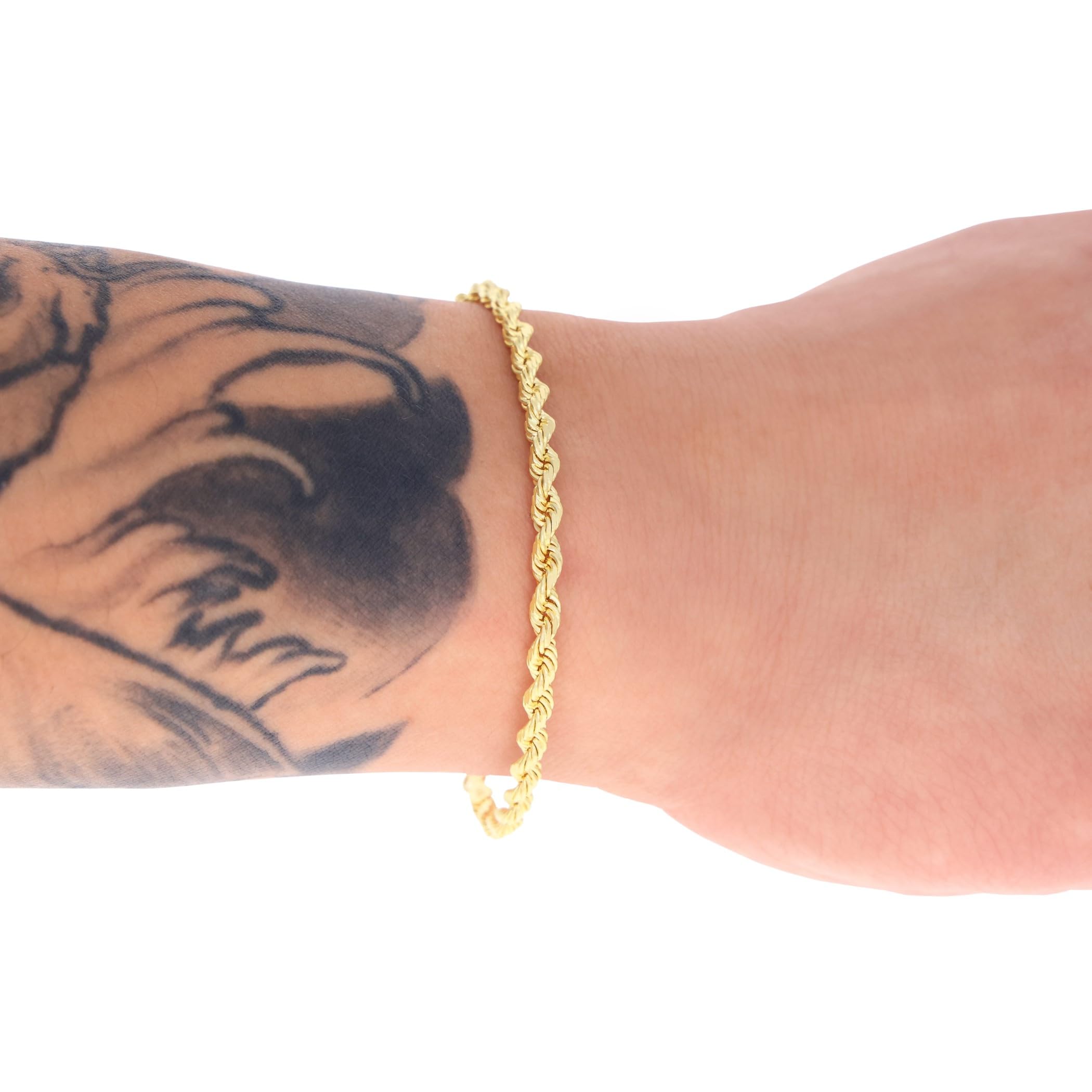 Nuragold 14k Yellow Gold 3mm Rope Chain Diamond Cut Bracelet or Anklet, Mens Womens Jewelry 7" 7.5" 8" 8.5" 9"
