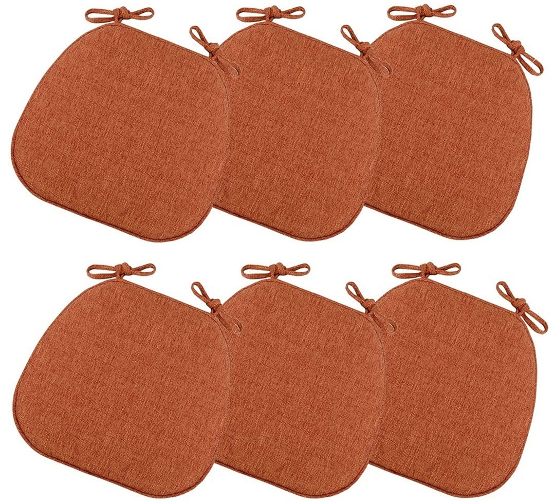 Chair Cushions for Dining Chairs 2/4/6pack, Thick Chair Pads with Ties Non Skid Back U-Shaped, 41*43cm Soft and Comfortable Seat Cushion for Kitchen Dining Chair ( Color : Orange , Size : Set of 6 )