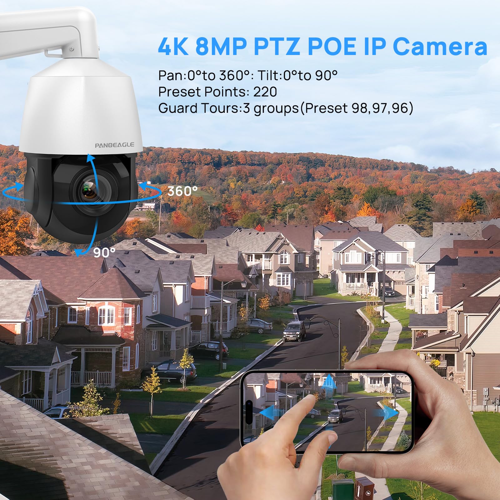 Compatible for Hikvision 4K 8MP PTZ POE IP Camera Outdoor, Auto Tracking Dome Camera with Pan Tilt 18x Optical Zoom 30x Digital Zoom,165ft IR Night Vision,Smart Human/Vehicle Detection,Two-Way Talk