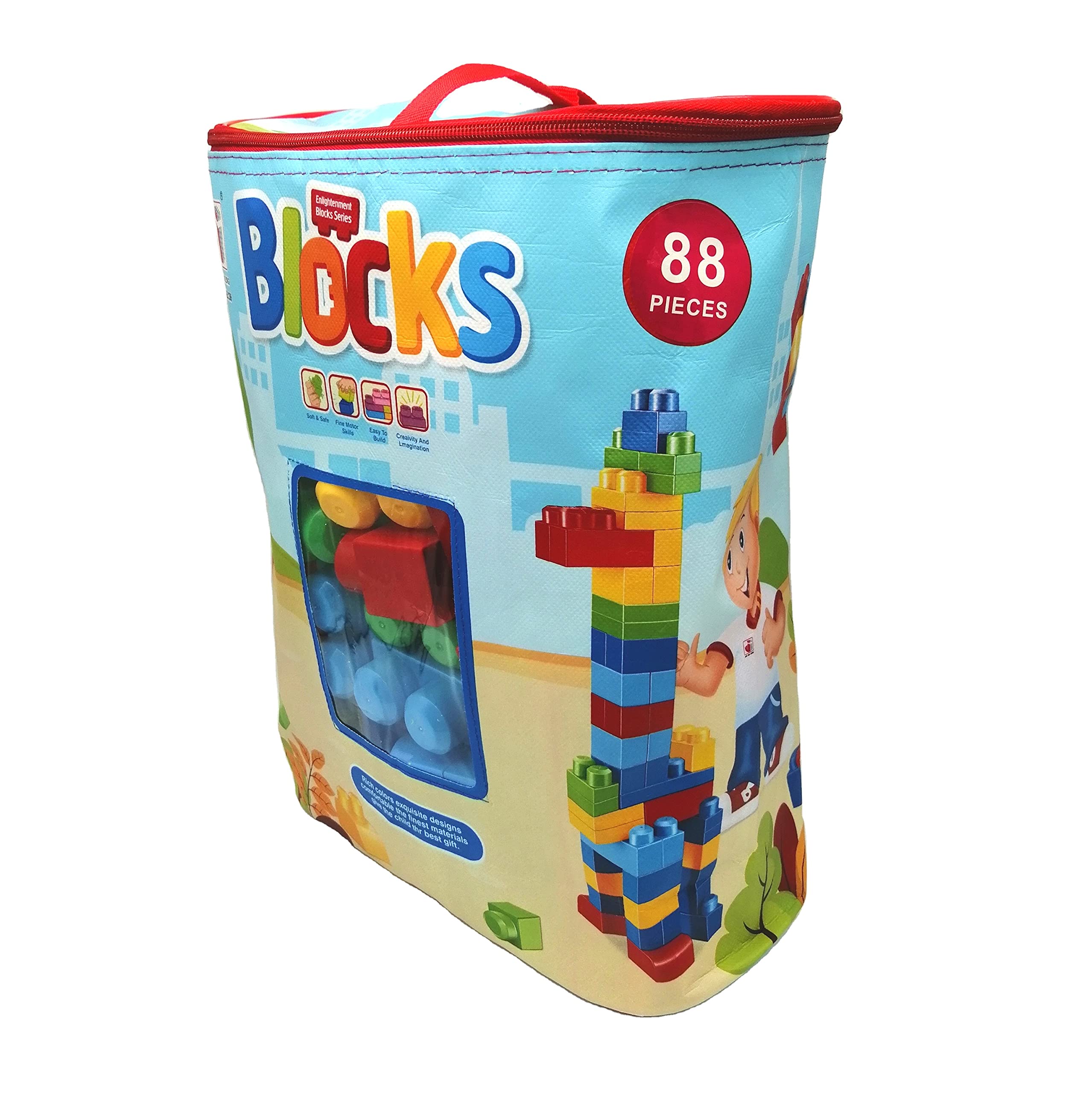 STJOYOPY 88PCS Big Building Blocks with Blue Building Bag Educational STEM Toys Gift for Kids and Toddlers