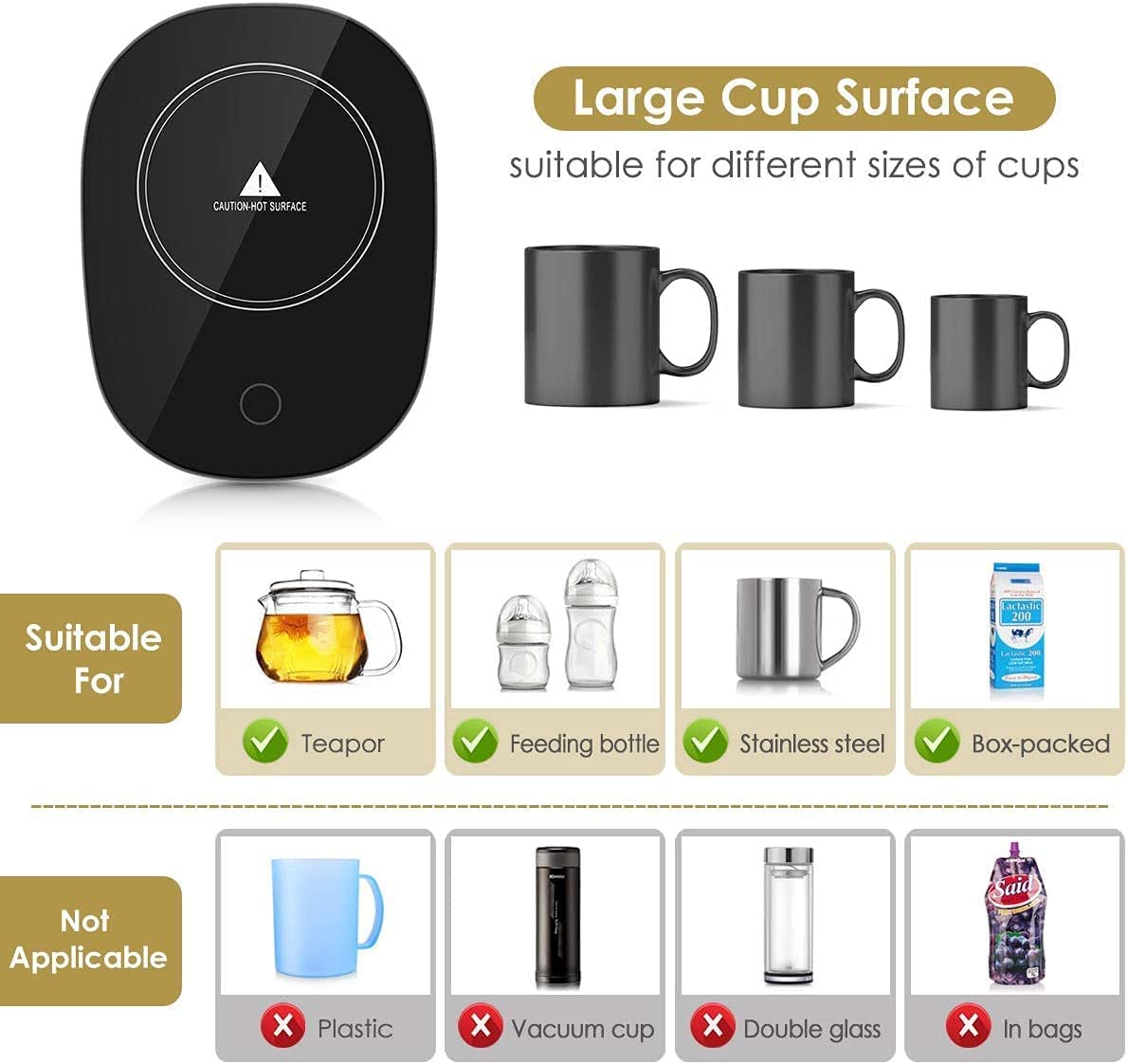 Coffee Mug Warmer, Smart Cup Warmer for Desk with Auto Shut Off, Electric Beverage Warmer, Candle Wax Cup Warmer Heating Plate for Women Valentine's Day Gifts Tea, Water, Cocoa