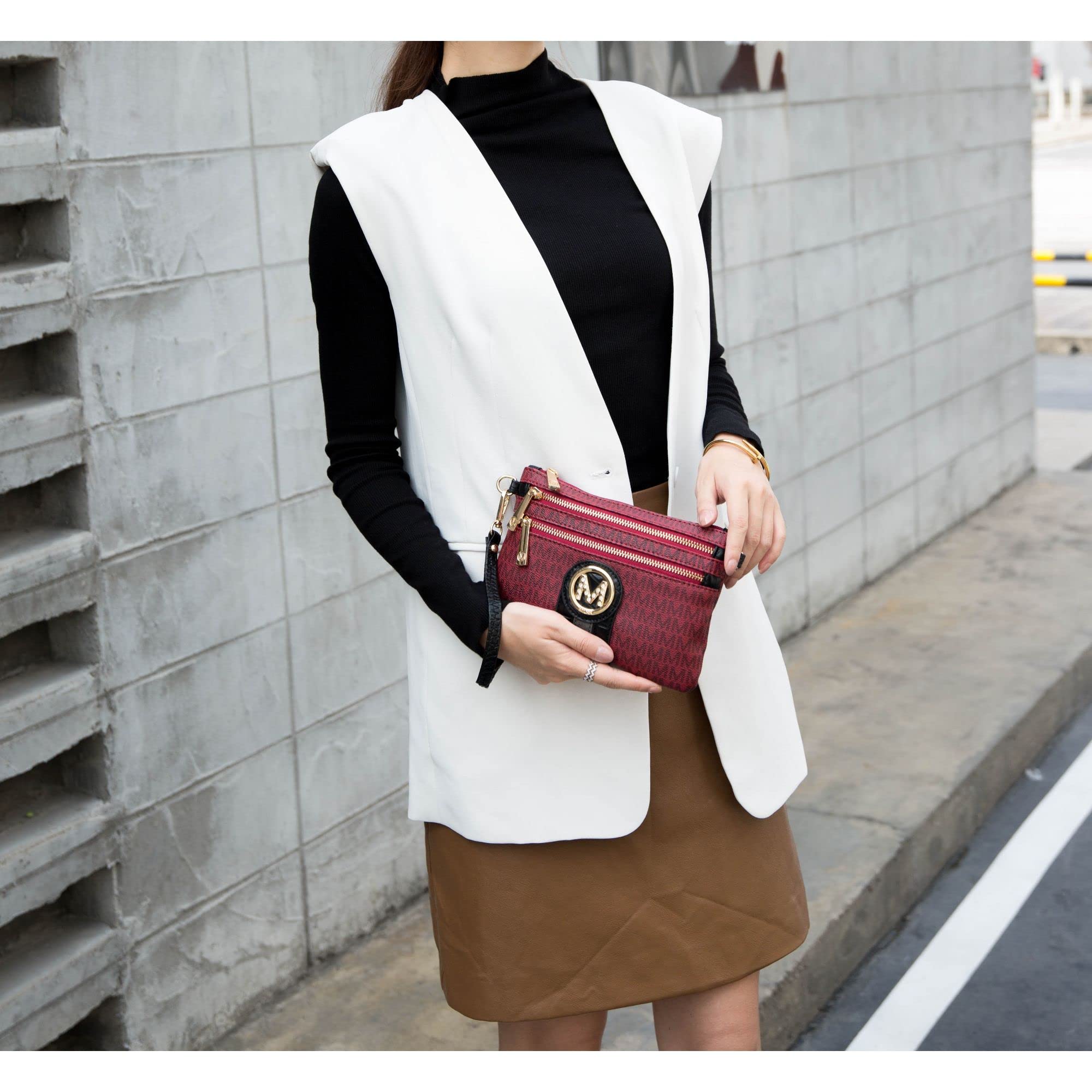 MKF 2 in 1 Crossbody Bags for Women, Wristlet Purse - Ladys Small PU Leather Messenger Handbag - Adjustable Strap Pewter