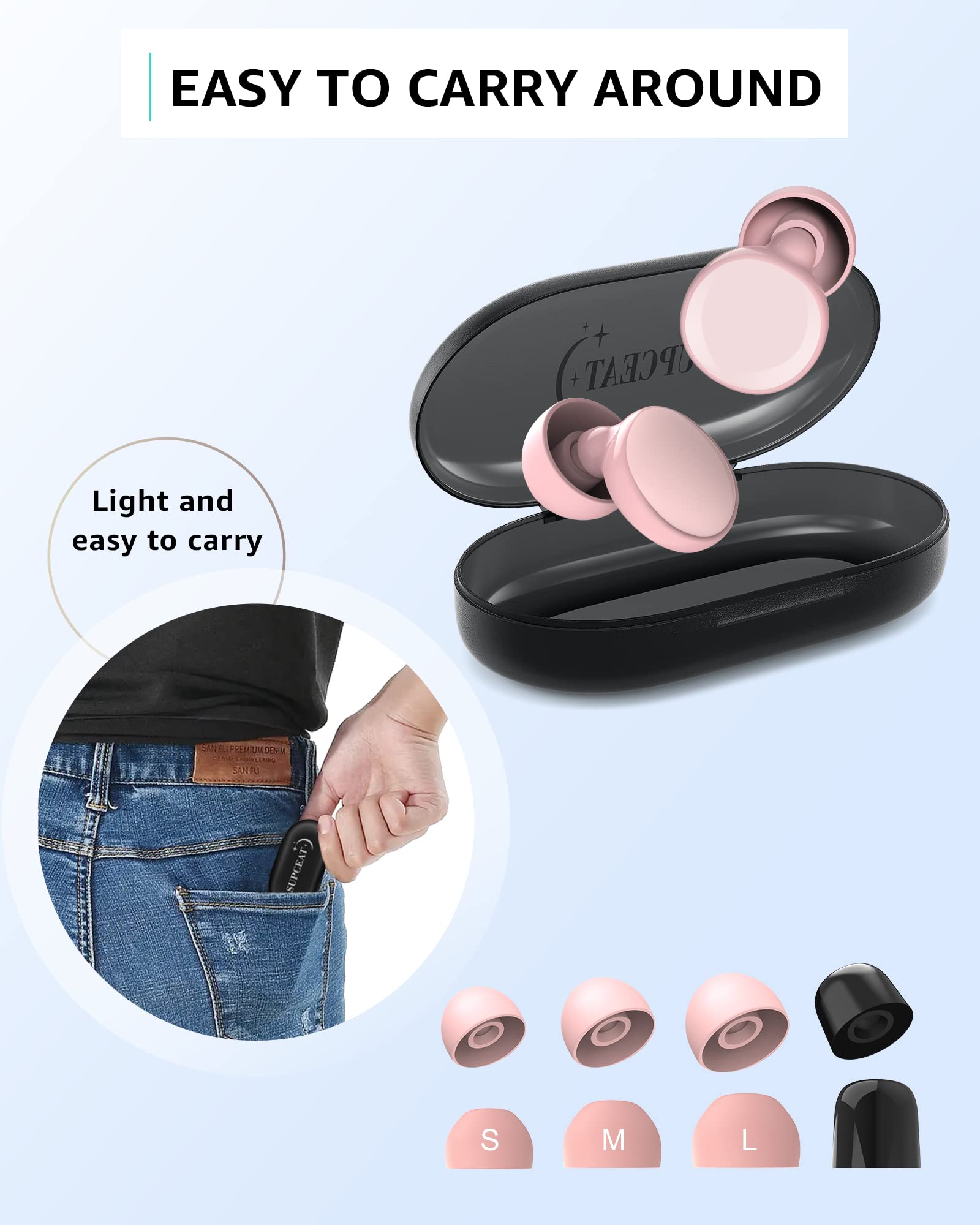 Ear Plugs for Sleeping Noise Cancelling Super Soft Reusable Hearing Protection Silicone Earplugs Sound Blocking Sleeping,Concert,Motorcycle,Travel,Work,Noisy Places-25dB-33dB Noise Cancelling– (Pink)