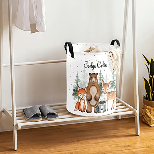 SunFancy Woodland Forest Animals Personalized Laundry Basket Clothes Hamper with Handles Waterproof,Custom Collapsible Laundry One Size