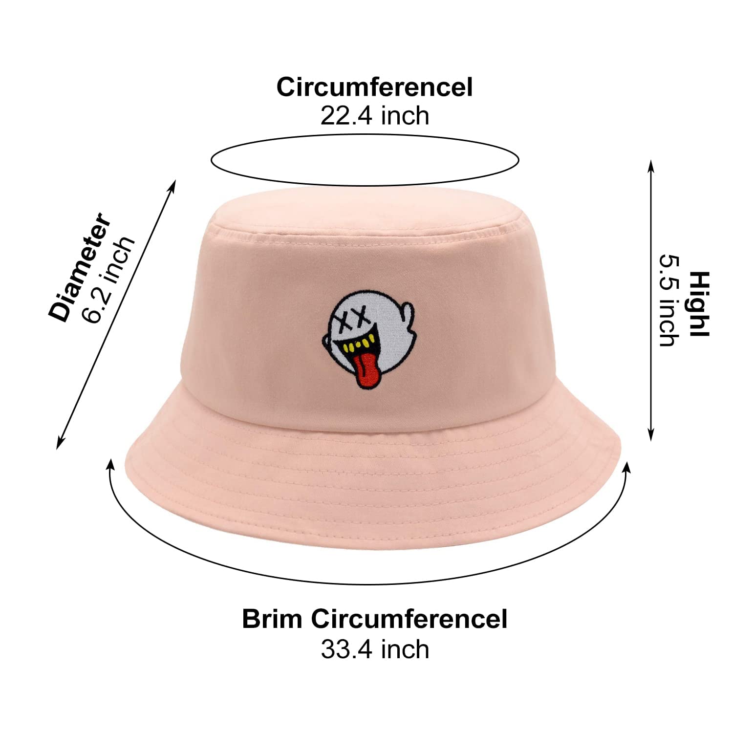 Bucket Hat Unisex Distressed Boo 100% Cotton Cap Summer Travel Bucket Beach Sun Hat Cotton Embroidery Visor Outdoor Cap Black