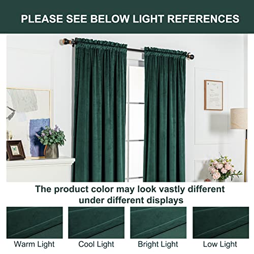 FY FIBER HOUSE 2 Window Panels, Room Darkening, Rod Pocket Super Soft Luxury Velvet, Energy Efficient, 52W x 63L, Decorative Drapes, Dark Green