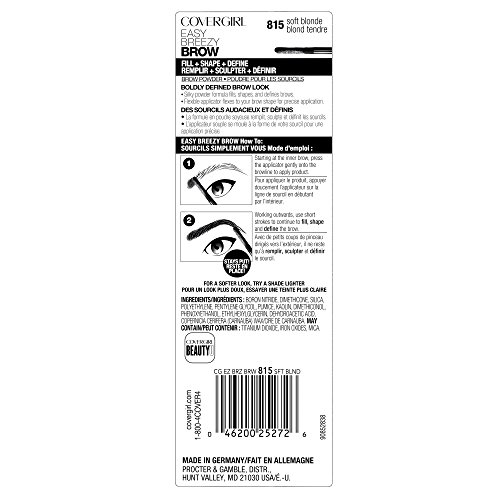 COVERGIRL Easy Breezy Brow Fill Plus Shape Plus Define Powder Eyebrow Makeup, Soft Blonde, 0.024 Ounce (packaging may vary)