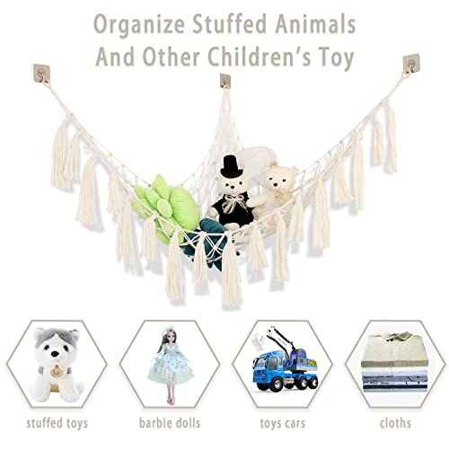 YELIENM Stuffed Animals Net or Hammock with LED Light, 59 inch Toy Hammock Net for Stuffed Animals Corner Hanging Stuffed Animal Storage Stuffed Animal Holder for Nursery Kids Bedroom (White)…