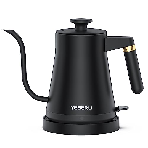 YESERLI Electric Gooseneck Kettle,1200W Electric Kettle 1L for Pour-Over Coffee & Tea, Precise Water Flow, Auto Shutoff & Anti-dry Protection, Ergonomic Handle Design, 100% 304 Stainless Steel, 1L