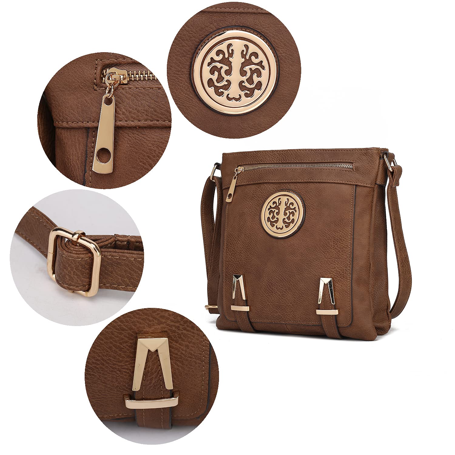 MKF Crossbody Bag for Women β PU Leather Pocketbook Handbag Multi Compartment Messenger Purse β Shoulder Strap