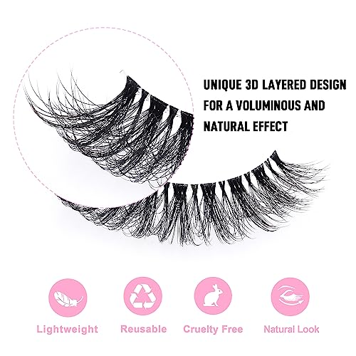 KSYOO D Curl 12-20mm Long Fluffy Mink Lashes, Clear Band Faux Mink Dramatic Curl Lashes that Look Like Lash Extension,Big Wispy Thick Volume strips lashes-5 Pairs (Clear Band V2)
