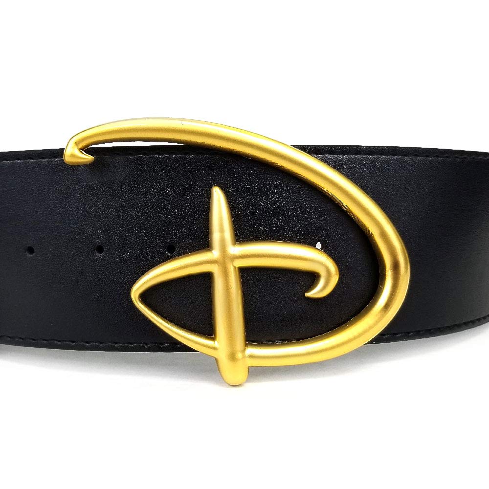 Buckle-Down Women's Logo Gold Cast Black, Vegan Leather Belt, Disney Signature D, 1.5" Wide-Fits-27-33 Inches