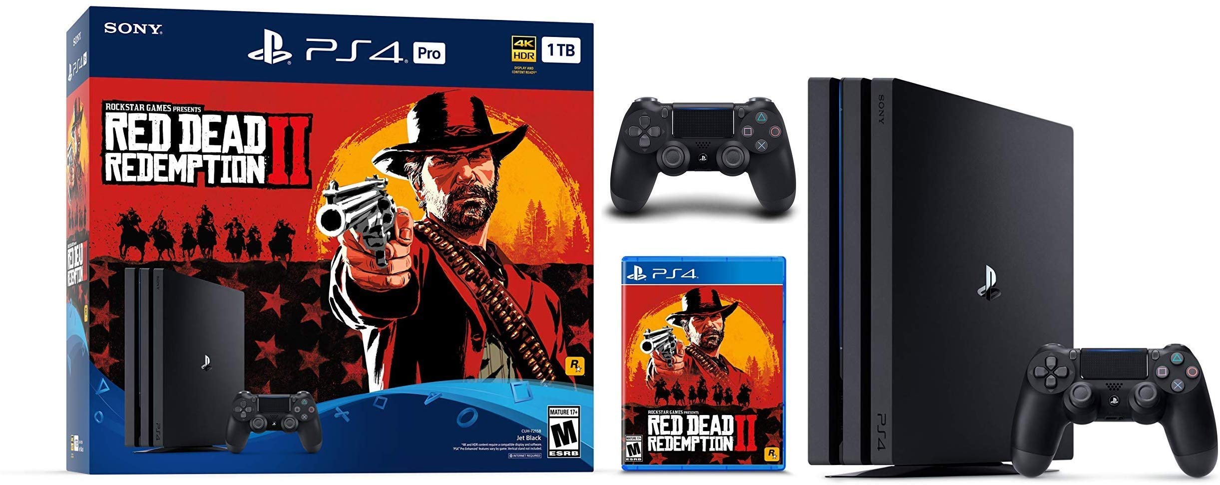 Newest Sony Playstation 4 Pro 1TB SSD Console - Red Dead Redemption 2 Game Bundle with DualShock-4 Wireless Controller, AMD 8 Cores Processor (Renewed)