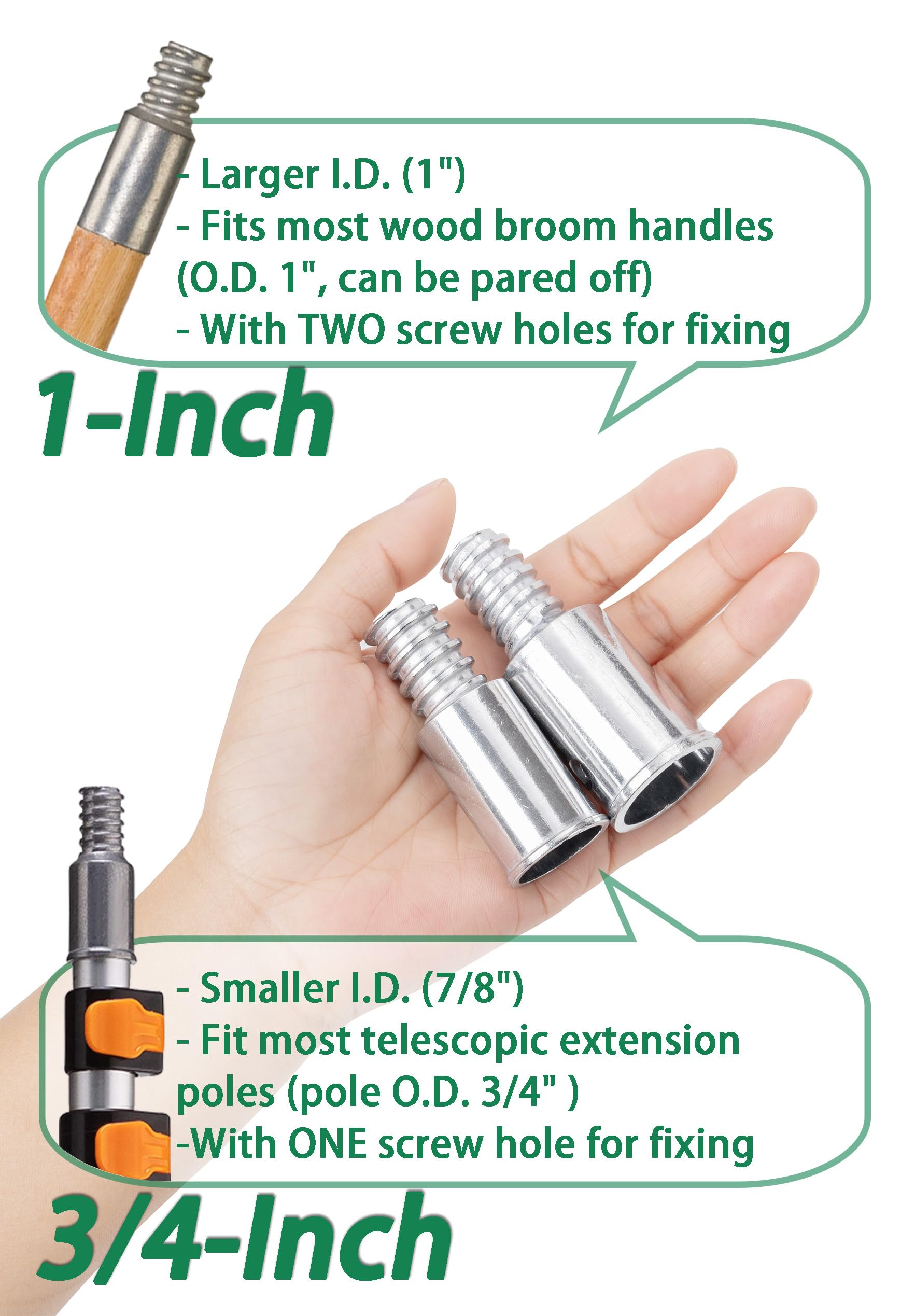 Metal 1" Threaded Tips Replacement for Wood Push Broom Handle Threaded End