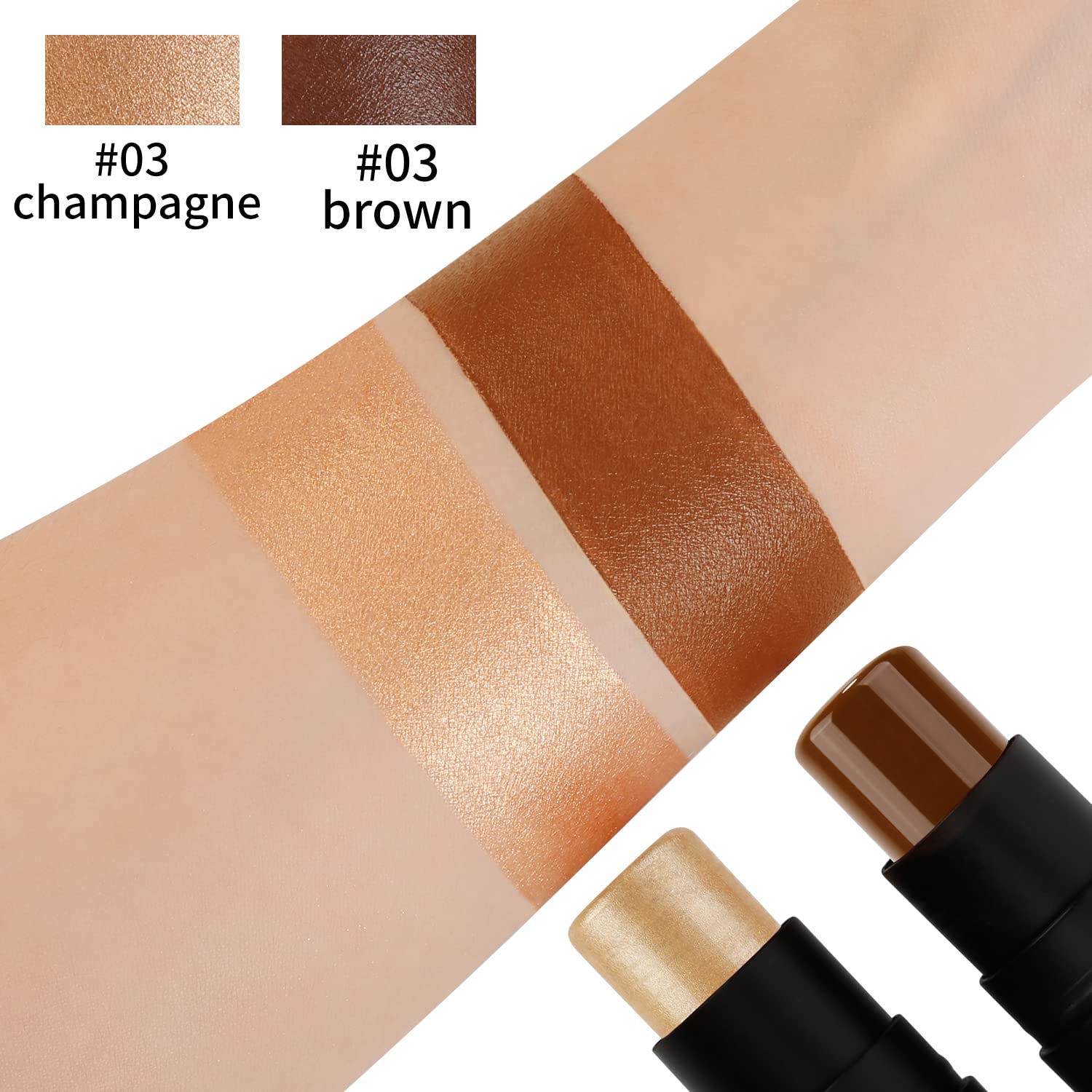 Contour Highlighter Stick Kits,DE’LANCI 2 PCS Cream Contour Highlighter Sticks with Brush,Moisturize Highlighter and Bronzer Stick For Brown Dark Black Skin Tone Women, Face Illuminator Shade Makeup
