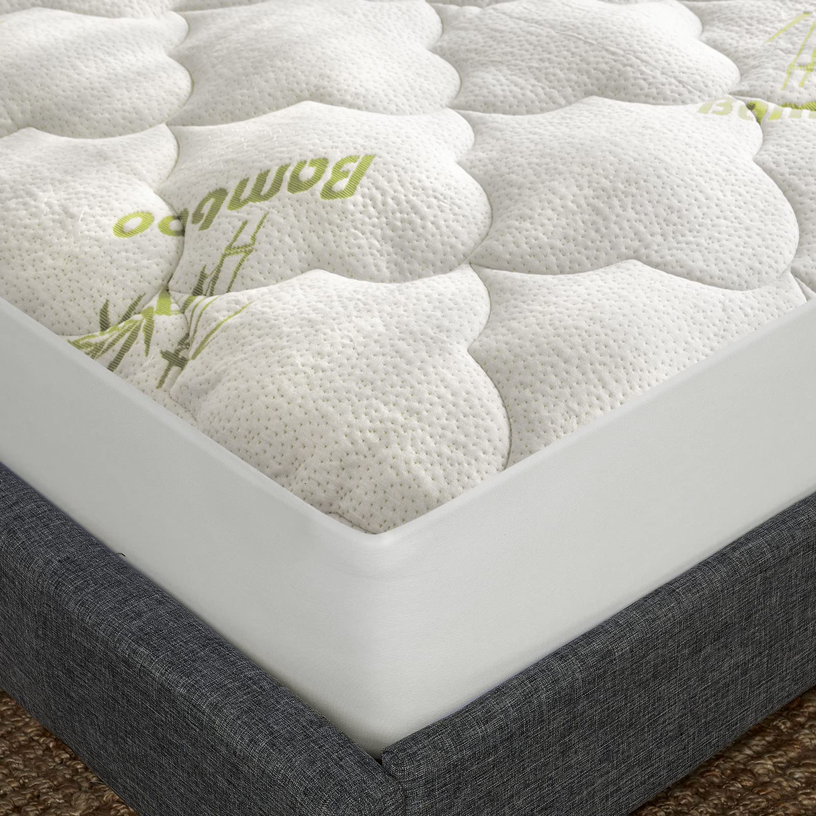 Extra Deep Pocket Queen Fitted Sheets & Mattress Pad Cover, Cooling Quilted Mattress Topper fits 16-24 Inches Deep Mattresses