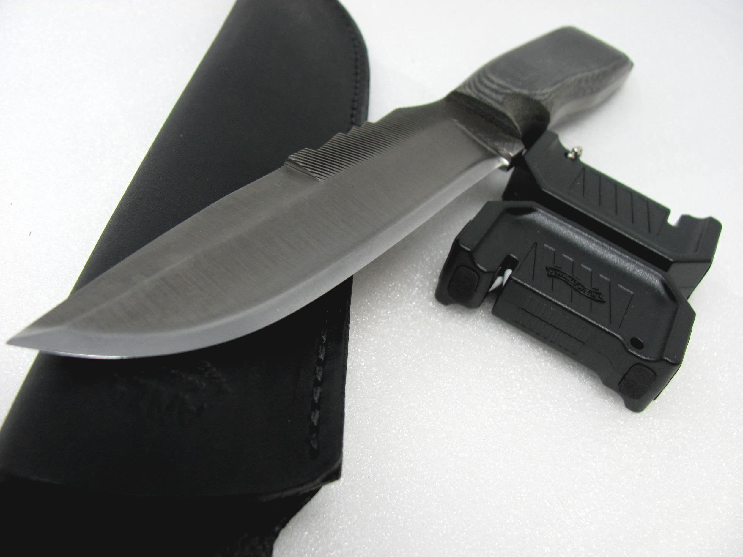 Completely Handmade in the U.S.A. Anza Knives Micarta Handle Micarta Bolster Dune Field The BIG Knife Bonus Walther Compact Pocket Knife Sharpener