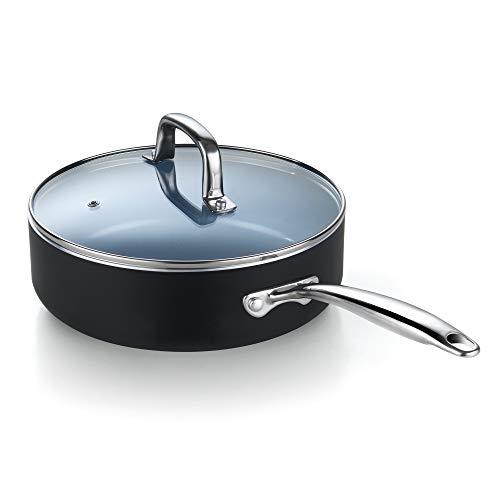Cook N Home 02690 Ceramic Nonstick Coating Deep Saute Fry Pan with Lid 3.5-Qt, Grey