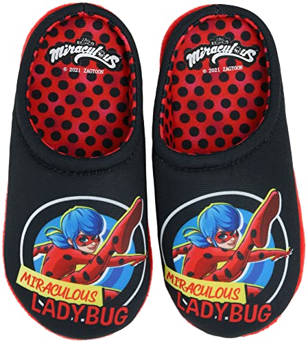 Miraculous Ladybug Girls' Pajama Set 2-Piece Jersey PJs with Cozeez Slippers, Red, Girls' Size 10/12