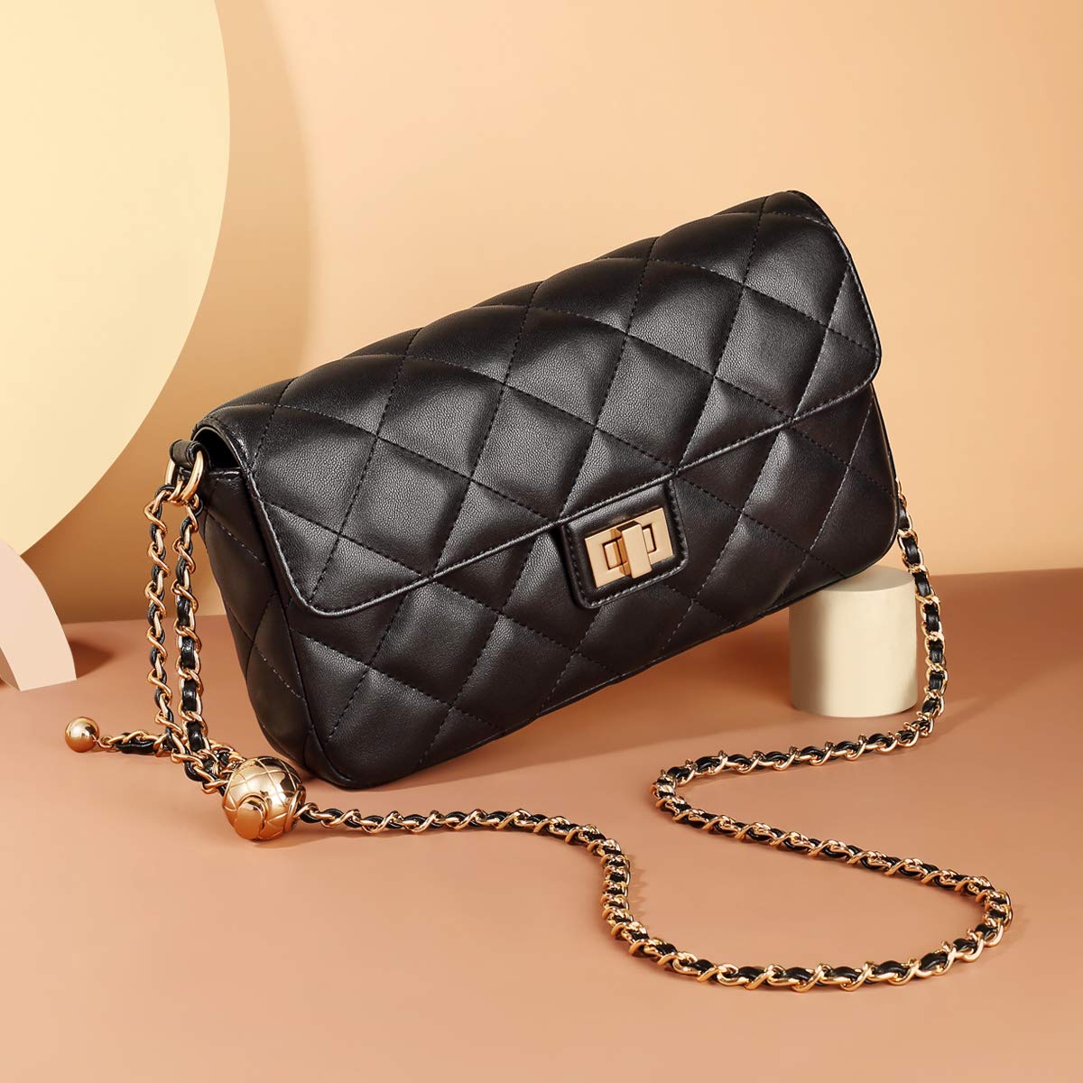 Small Leather Crossbody Bag for Women Split Cowhide Lady Quilted Shoulder Purse and Handbag Girl Classy High End Look Bag (Black)