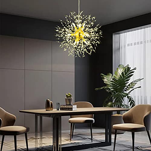 Mivenda Gold Crystal Chandeliers 9-Light Modern Firework Chandelier Dandelion Light Fixture,Bedroom Chandelier,Ceiling Hanging Lighting for Dining Room,Bedroom,Aisle