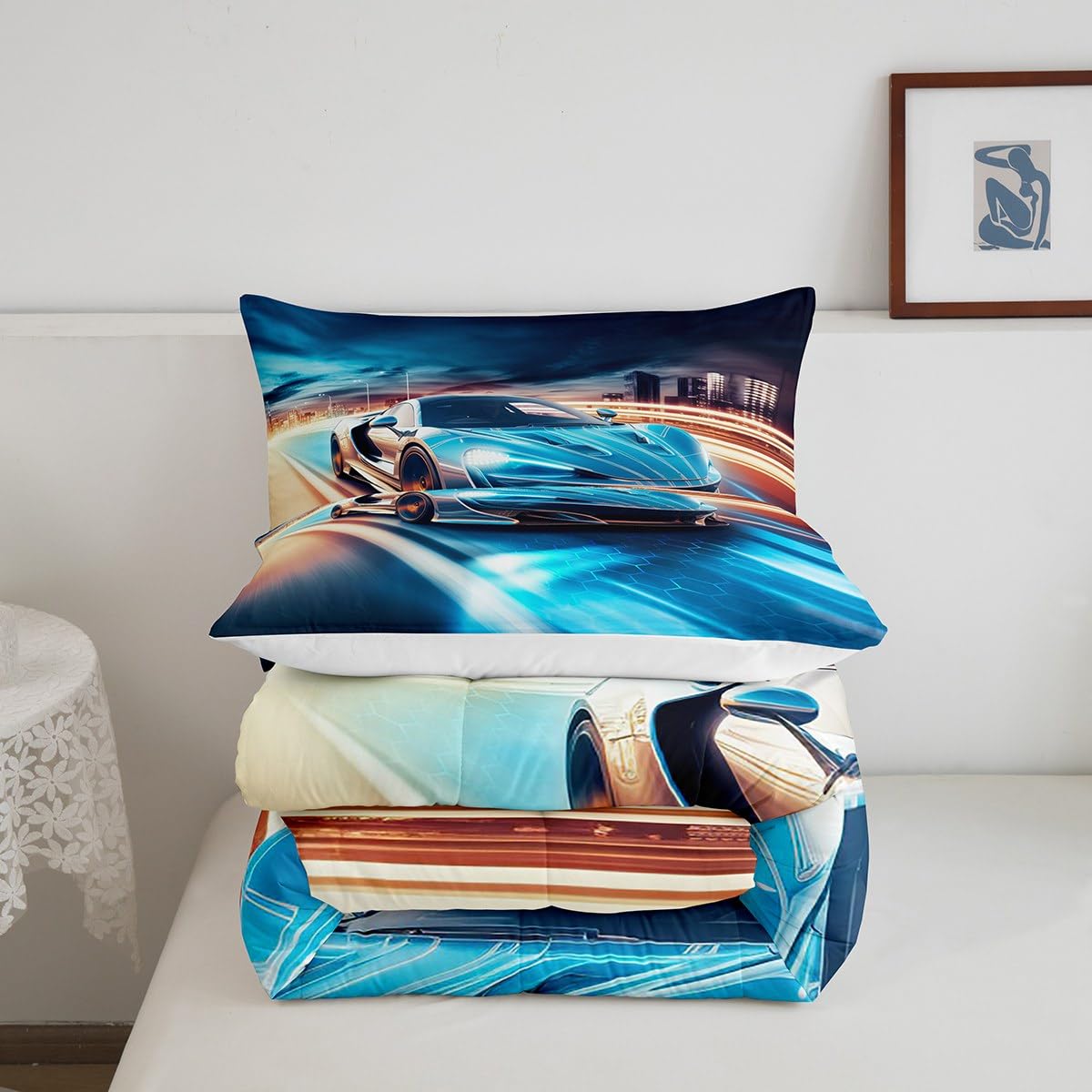 Erosebridal Sports Car Comforter Racing Speed Car Bedding Comforter Sets Race Car Twin Bedding Sets 2 Pieces for Kids Boys Teens Youth Bedroom Decor, 1 Comforter with 1 Pillowcase