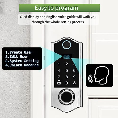 Harfo Fingerprint Door Lock with 2 Lever Handles, Smart Door Lock, Keyless Entry Door Lock, Door Locks with Keypads, Front Door Lock Set, Keypad Door Lock with Handle (Satin Nickel)