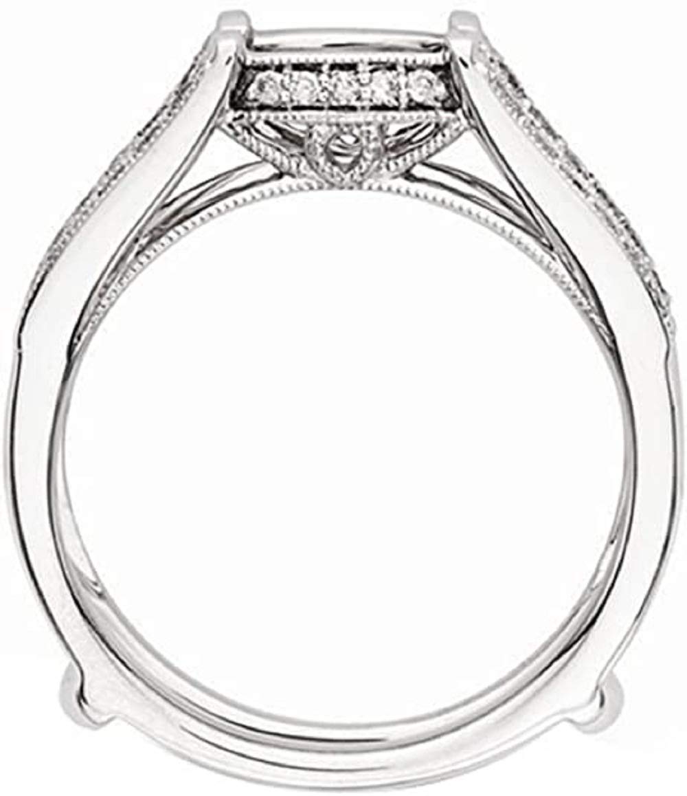 Celebrityinspired jewelry Antique Vintage Cathedral Ring Simulated Diamonds Guard Solitaire Enhancer 14k White Gold Plated Sterling Silver (8.5)