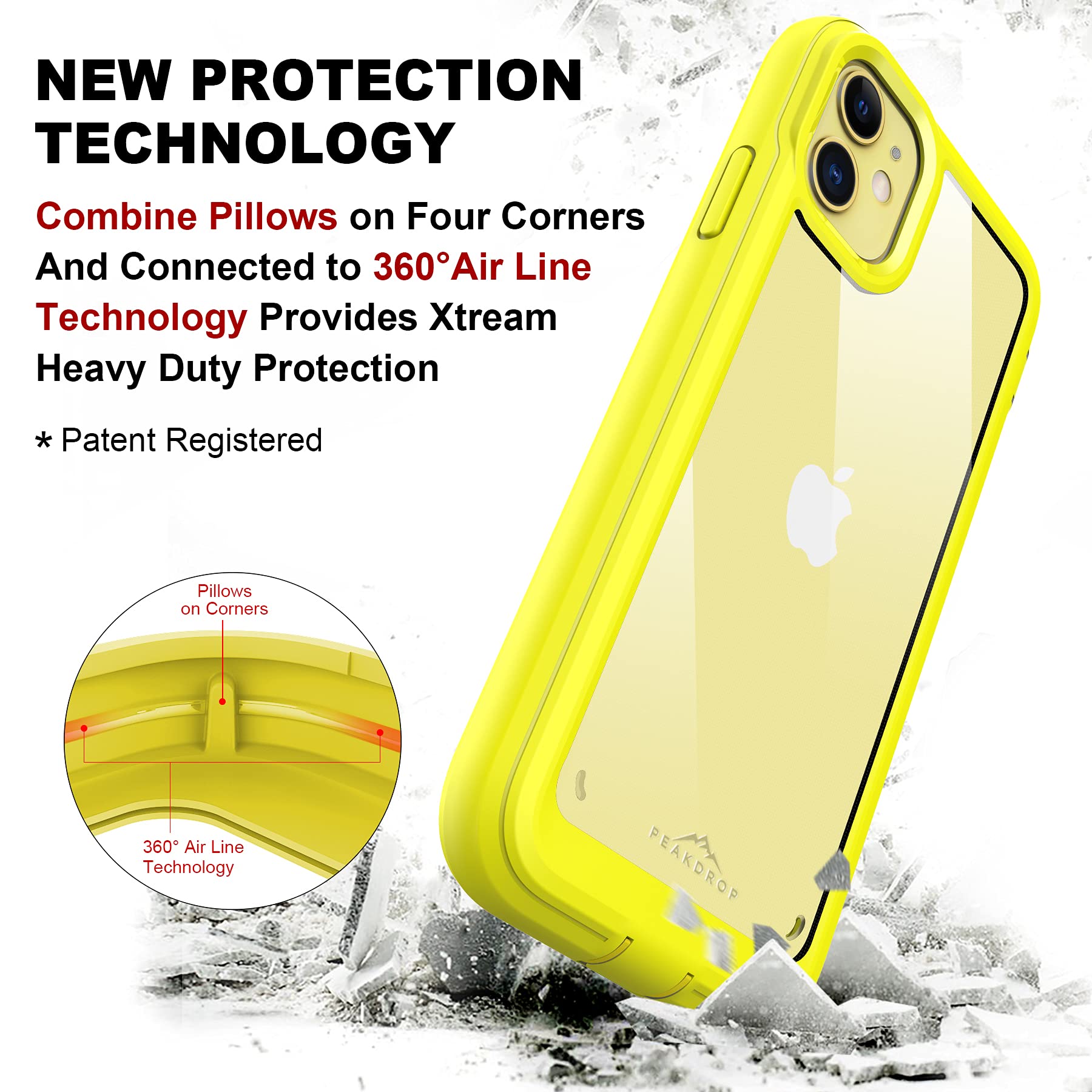 Case for iPhone 11, and [2 x Tempered Glass Screen Protector] 360 Full Body Coverage Heavy Duty Shockproof TPU Bumper with Clear Hard Back 3in1 (Yellow