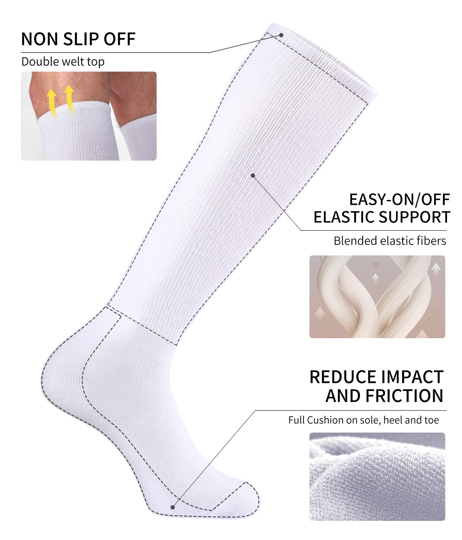 CELERSPORT 2 Pack Baseball Soccer Softball Socks For Youth Kids Men Women Multi-sport Tube Socks White Medium