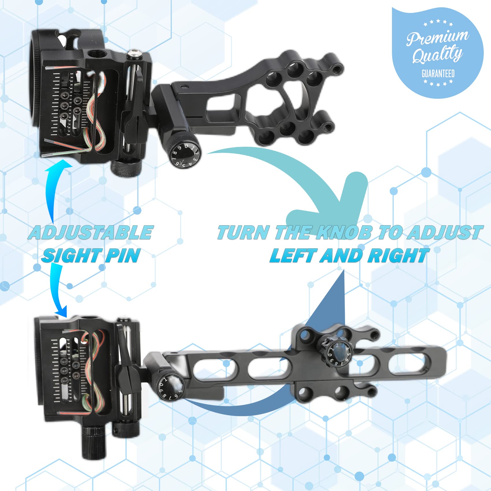 Compound Bow Sights - Bow Sights for Compound Bows, 5 Pin Archery Sights with Light, Four-Way Adjustment Archery Sight