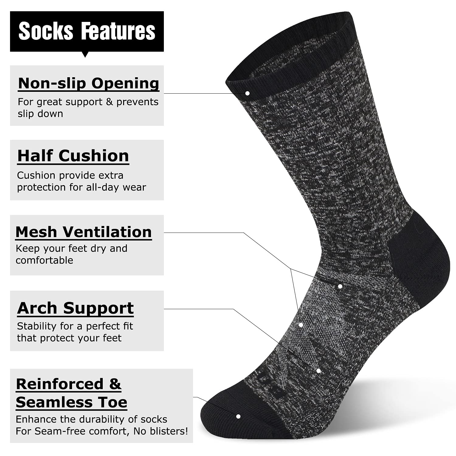 Busy Socks Crew Work Socks for Men, Women's Eco Friendly Light Weight Recycled Polyester Boot Moisture Socks for Dry Feet, Large, 4 Pairs Dark Grey