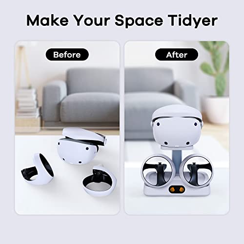 Controller Fast Charging Station for PSVR2 Sense, Charging Dock Game Accessories for PSVR 2 Charger with LED Light, Headset Display Stand and Controller Mount, Magnetic Connector, USB C Cable