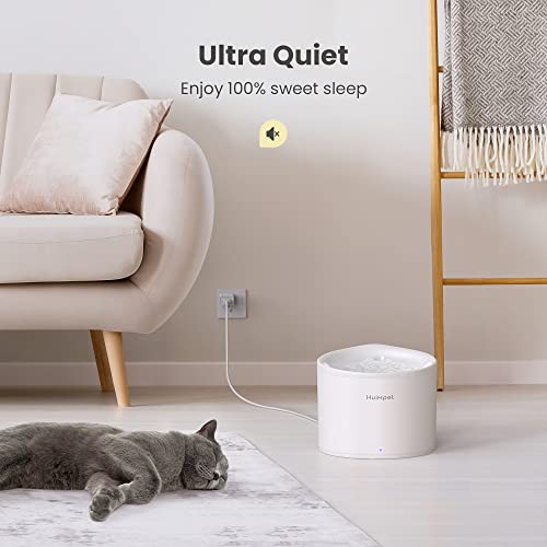 Huimpet Automatic Cat Water Fountain, 84oz/2.5L Pet Water Fountain for Cats Inside, Ultra Quiet Small Dog Water Bowl Dispenser, Silent Pump with Dry-Run Protection, LED Indicator Light, 2 Filters