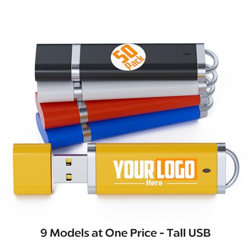 Custom USB Flash Drive Personalized Tumb Drive Logo Print Memory Stick 50Pack - 9 Jump Drive Models at One Price