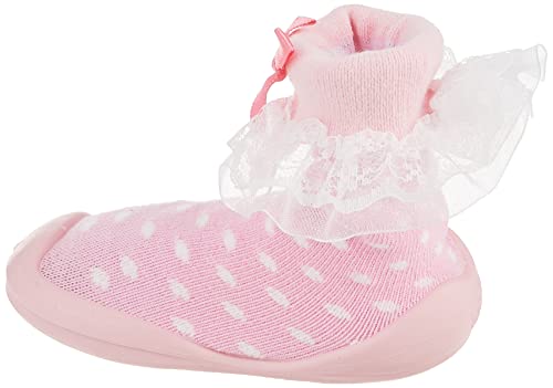 Nuby Snekz Comfortable Rubber Sole Sock Shoes for First Steps- Pink Polka Dots/Small 7-14 Months
