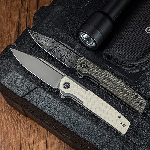 CIVIVI Cachet Folding Pocket Knife, 3.48 inch 14C28N Blade Stainless Steel With G10 Inlay Handle Reversible Pocket Clip, EDC Knife for Utility Hiking Camping Fishing Work C20041B-2