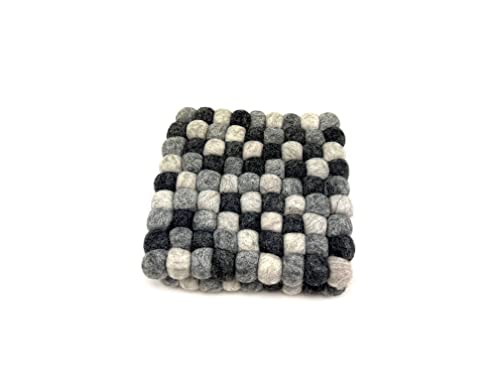 Handmade Trivet, Felt Ball Trivet, Potholders, Trivets, 100% Wool, Felt, Hot Pot Holders (Set of 2) Hot Pads, Flexible, Durable, Heat Resistant Mat, Mats, Square Trivet (Multi Gray, Square)