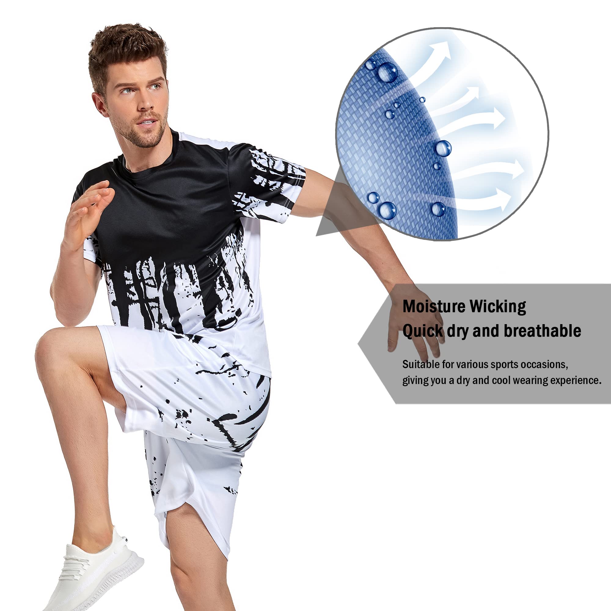 CenConel Men's Graphic T-Shirts Short-Sleeve Dry Fit Workout Athletic Running Gym Casual Tee Shirts,Black and White,5XL