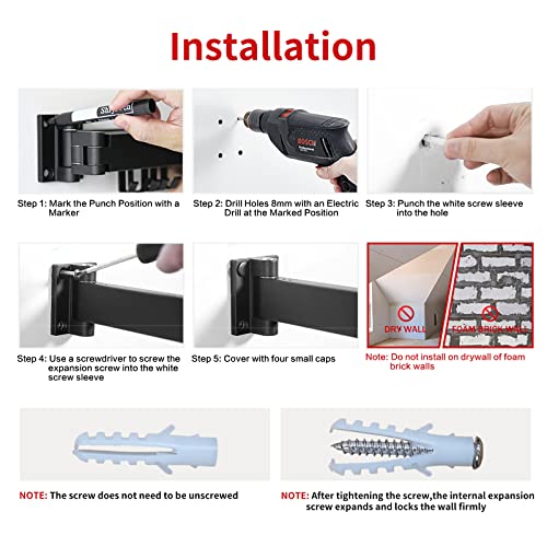 HotMax Clothes Drying Rack Wall Mounted, Retractable Collapsible Drying Racks for Laundry, Space Saving Dryer Rack, Balcony, Apartment Space Saver Organization(Tri-fold, Black)