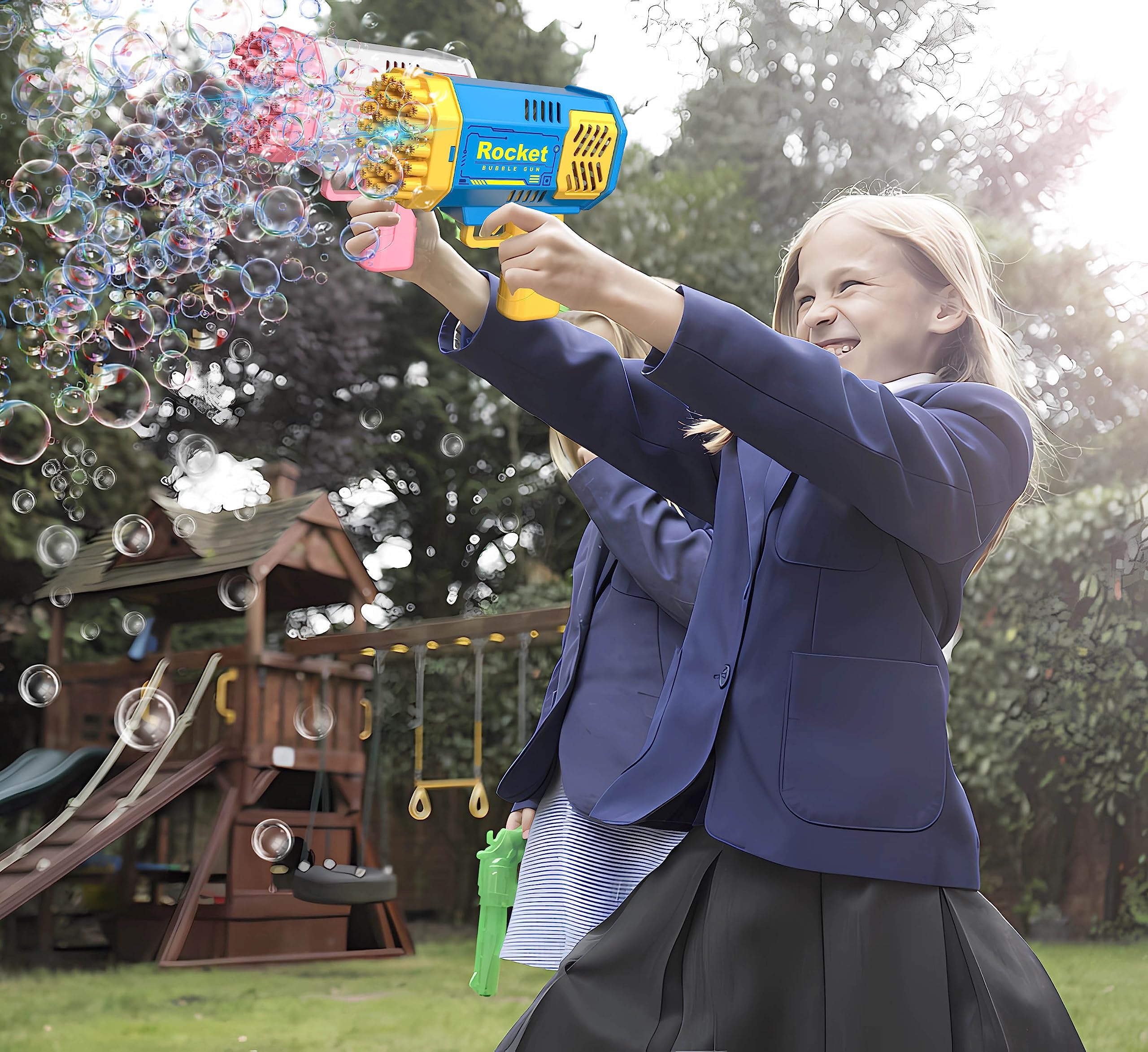 Bubble Machine Guns, Electic Bubble Blaster for Kids with Rich Bubble & Led Light & Leak-Proof Desgin, Portable Bubble Maker Outdoor Summer Toys for Girls & Boys