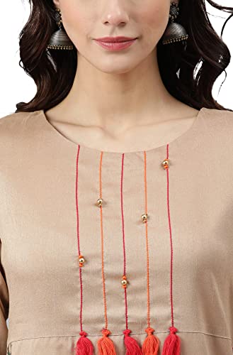 Janasya Indian Women's Tunic Tops Poly Silk Kurti for Women(JNE2305-KR-533-S) Brown