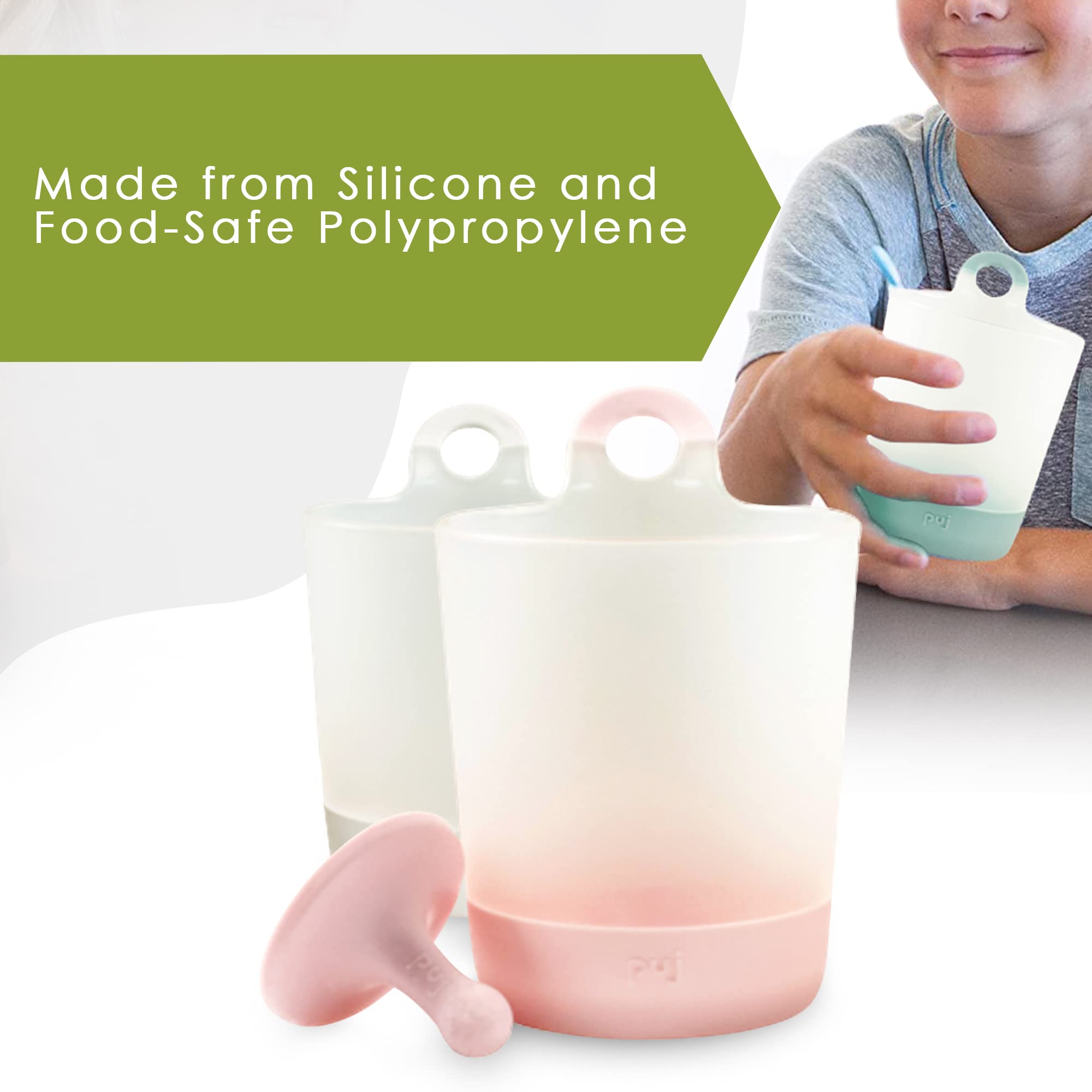 Puj Phillip Cups for Kids - Hangable Training Cups - Rinse-and-Play Reusable Plastic Cups with Grippy Hooks - Dishwasher Safe - Set of 2 (Blush and Marshmallow)