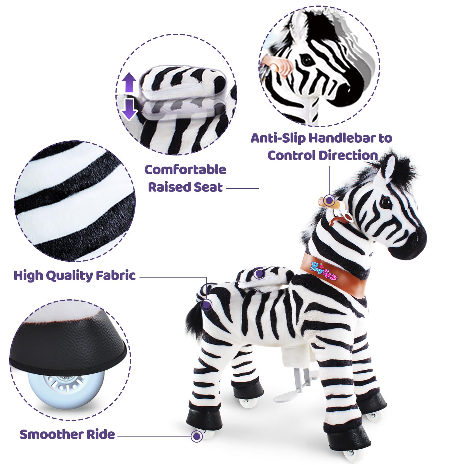 PonyCycle Official 2019 New U Series Ride on Horse Toy Plush Walking Animal Zebra Size 3 for Age 3-5 Ux368
