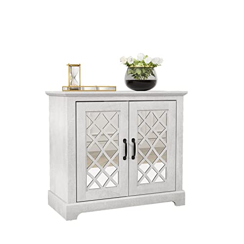 Galano Millicent 2 Door Sideboard, Buffets & Sideboards, Storage Cabinet, Credenza for Living Room, Buffet Cabinet with Storage, Acrylic Mirror, Black with Knotty Grey Oak