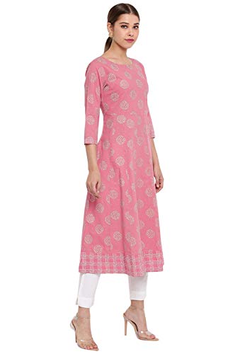 Janasya Indian Women's Pink Cotton Kurta(JNE3577-KR-XXL)