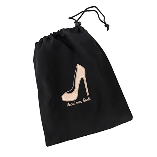 Miamica “Head Over Heels” Shoe Storage Bag, Black – 11” x 9” x 0.25” – Cute Shoe Bag for Women, Protects Footwear and Luggage – Shoe Storage Bag with Interior Divider – Fits 1-2 Pairs of Shoes