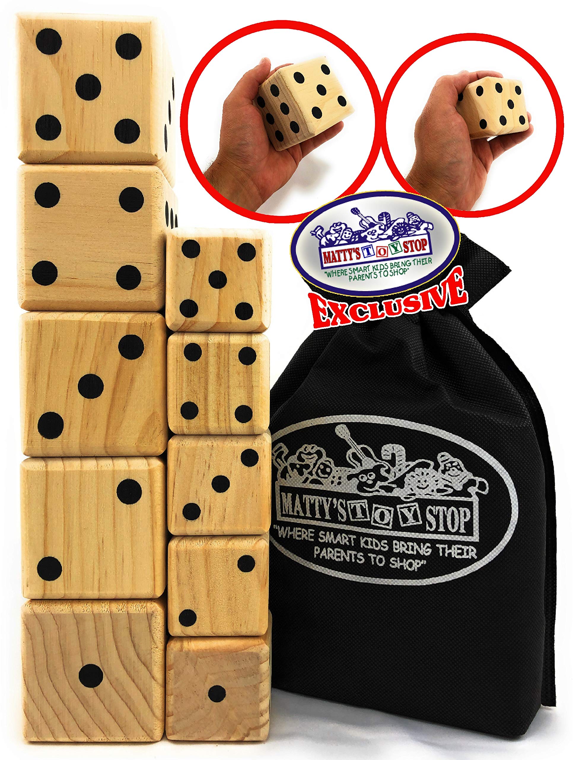 Matty's Toy Stop Deluxe 10pcs Wooden Lawn Dice Set - Features 5 (2.75") and 5 (2") Large Wooden Dice with Storage Bag