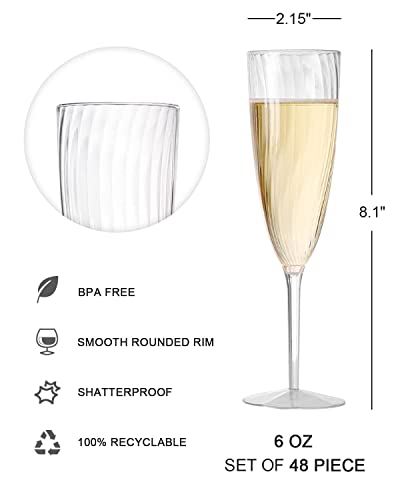 HyHousing 48 Plastic Champagne Flutes, Clear Disposable Plastic Champagne Glasses Reusable Wine Cocktail Cups for Home Daily Life Party Wedding Toasting Drinking Birthday(6 oz)